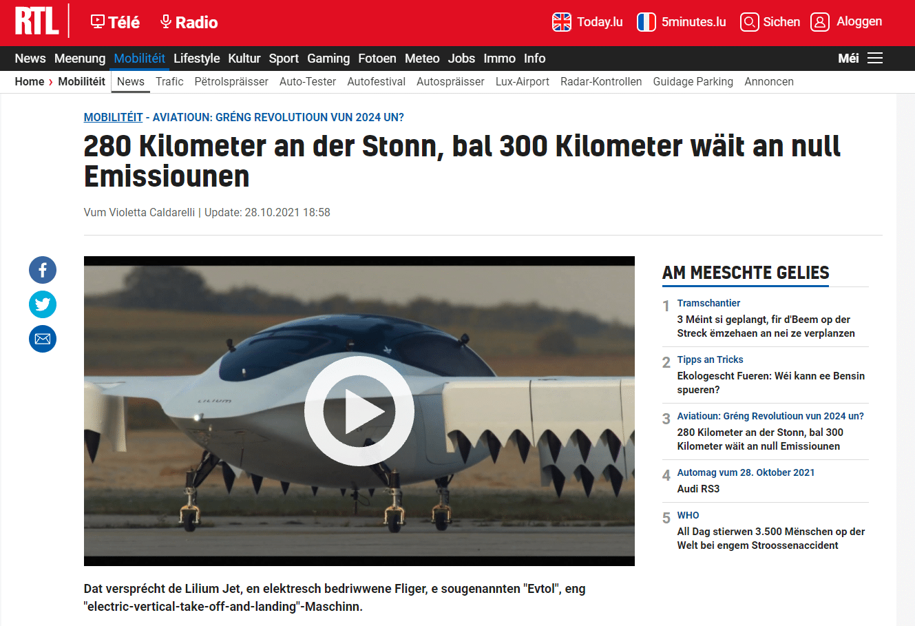 RTL - 280 Kilometers an hour, a range of 300 Kilometers and ZERO ...